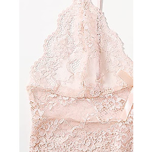 WDIRARA Women's Pajamas Set Lace Satin Lingerie with Cami Floral Shorts Sleepwear Pink L