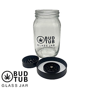 Glass Herb Storage Jar with Magnetic Herb Grinder INSIDE the lid. This Airtight, Smell Proof, Storage Container has an Added Seal to Keep the Scent Contained and Goods Fresh for Longer (Regular)