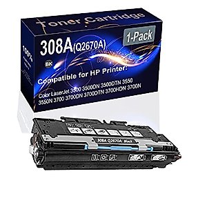 1-Pack (Black) Compatible 3700DTN 3500DN 3500DTN 3550N 3700DN Laser Printer Toner Cartridge (High Capacity) Replacement for HP 308A (Q2670A) Printer Toner Cartridge