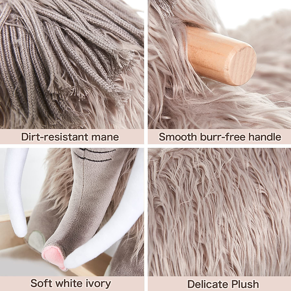 labebe - Plush Rocking Horse, Mammoth Rocker, Stuffed Rocker Toy for Child 1-3 Year Old, Kid Ride On Toy Wooden, Rocking Animal for Infant/Toddler Girl&Boy, Nursery Birthday Gift