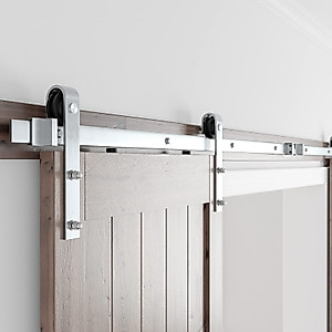 SMARTSTANDARD 10ft Siliding Barn Door Hardware Kit Brushed Nickel Double Door Easy to Install Fit 30" Wide Door Panel (J Shape Hanger)