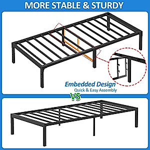 FUIOBYVV Twin Bed Frames, 14 Inch Heavy Duty Metal Platform Bed Frame Twin Size Support Up to 3500 lbs, No Box Spring Needed/No Shaking/Steel Slat Support/Noise Free/Easy Assembly