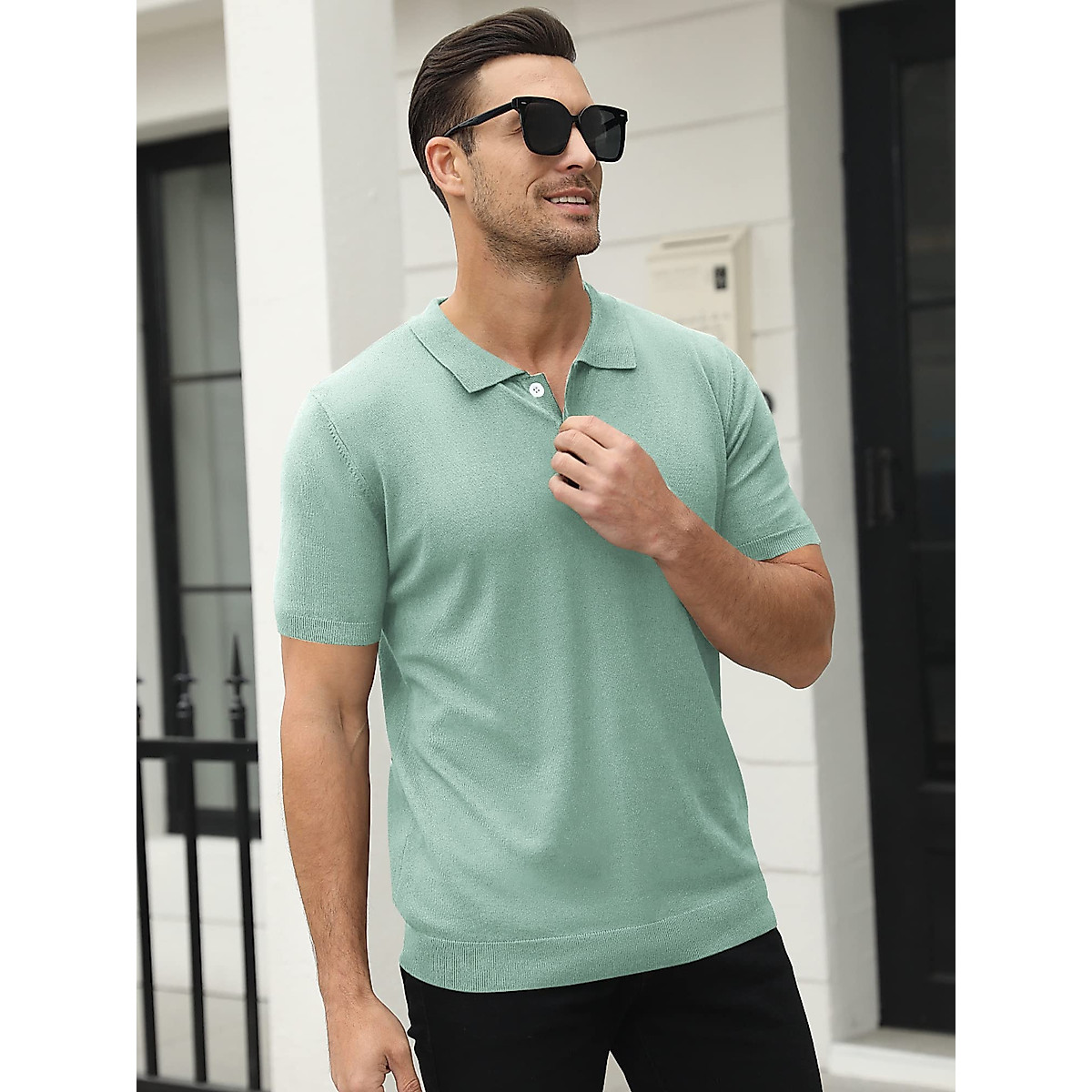 Syktkmx Mens Golf Polo Shirts Short Sleeve Casual Banded Bottom Stretch Classic Fit Solid Knit T-Shirts Mint