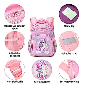 Robhomily Girls Backpack Unicorn Backpack for Elementary Kindergarten Pink Kids Backpack for Girls School Backpack Lightweight Bookbags