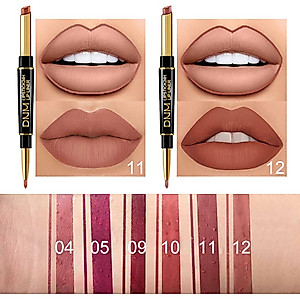 evpct 6Pcs Waterproof Lip Liner and with Lipstick Set Kit Last All Day DNM Chestnut Nude Dark Brown Matte Red 24 Hour long lasting 24 pen labiales mate 24 horas originales