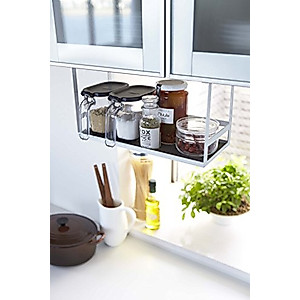 YAMAZAKI Home Under Shelf Spice Rack and Organizer for Kitchen Cabinets | Steel | Undershelf Solution, One Size, White
