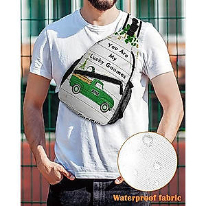 Sling Backpack, St patricks Day You are My Lucky Gnomes Truck Shamrock Wood Grain Waterproof Lightweight Small Sling Bag, Travel Chest Bag Crossbody Shoulder Bag Hiking Daypack for Women Men