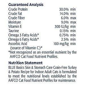 Blue Buffalo Basics Skin & Stomach Care Grain Free, Natural Indoor Adult Dry Cat Food, Turkey & Potato 11-lb