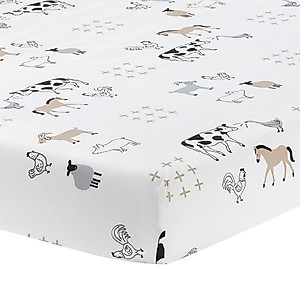 Lambs & Ivy Baby Farm Animals 5-Piece White/Taupe Baby Crib Bedding Set