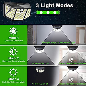 Solar Outdoor Lights, 310 LED Solar Motion Lights Outdoor IP65 Waterproof, 270 Degree Wide Angle 3 Optional Modes Solar LED Security Light for Garage Backyard Deck Steps Fence Driveway Porch Shed
