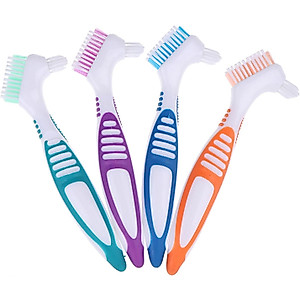 Jowxsx Premium Denture Cleaning Brush Set with Multi-Layered Bristles & Ergonomic Rubber Handle, Portable Denture Double Sided Brush for False Teeth Cleaning Brush Multiple Layers of bristles Orange