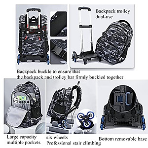 Animal Prints Elemetary Rolling Backpack,Kids Wheeled School Book Bag,Casual Trolley Daypack for Boys, Black, 6 Wheels