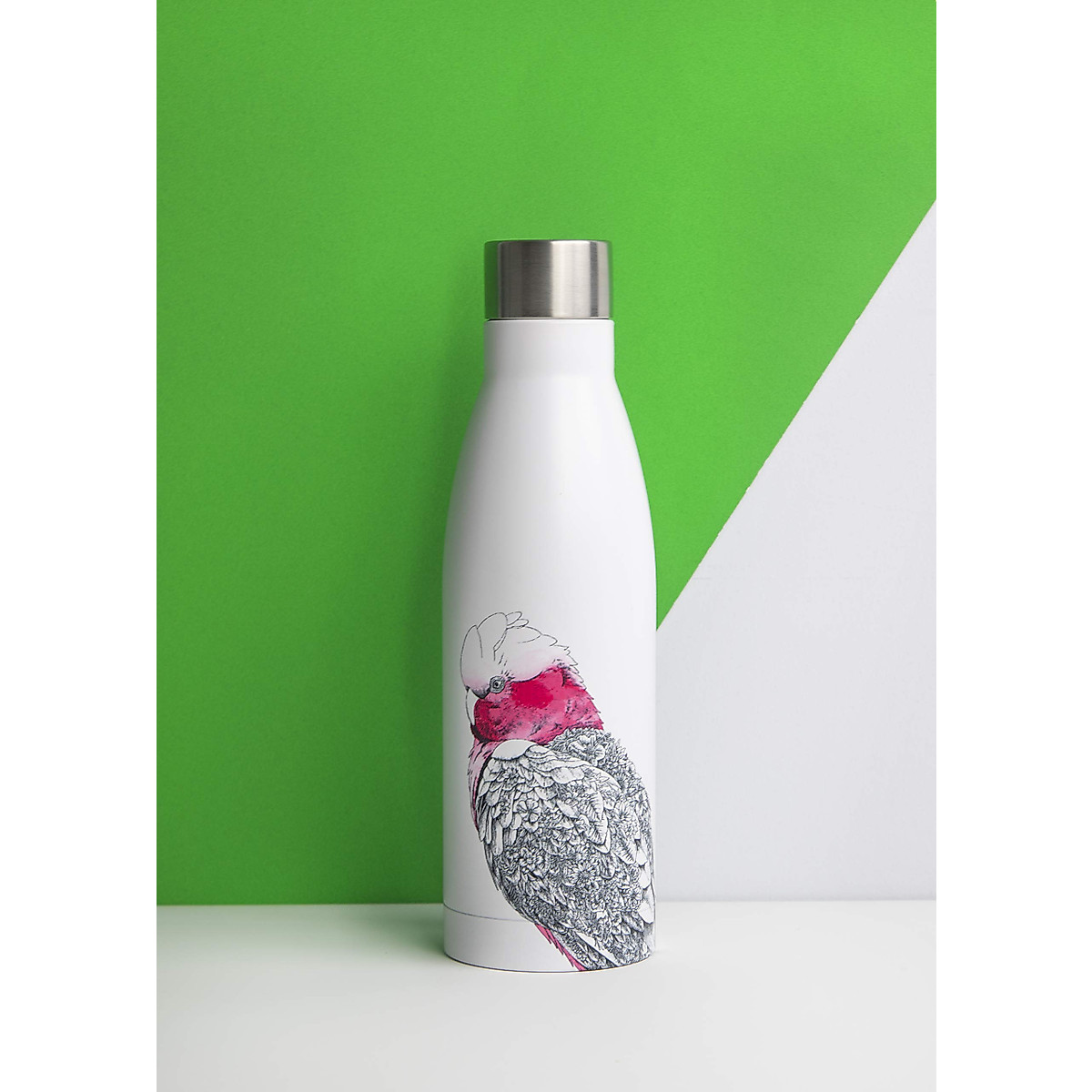 Maxwell & Williams Marini Ferlazzo Insulated Water Bottle with Galah Design, Double Wall Stainless Steel, White, 500 ml