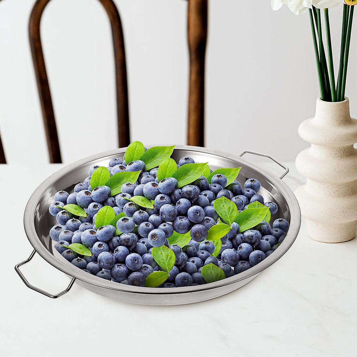 Luxshiny 2PCS Stainless Steel Roasting Pan, Pizza Cake Baking Tray Round Roaster Pan Stainless Steel Drip Pan for Turkey Baking,Roast Chicken