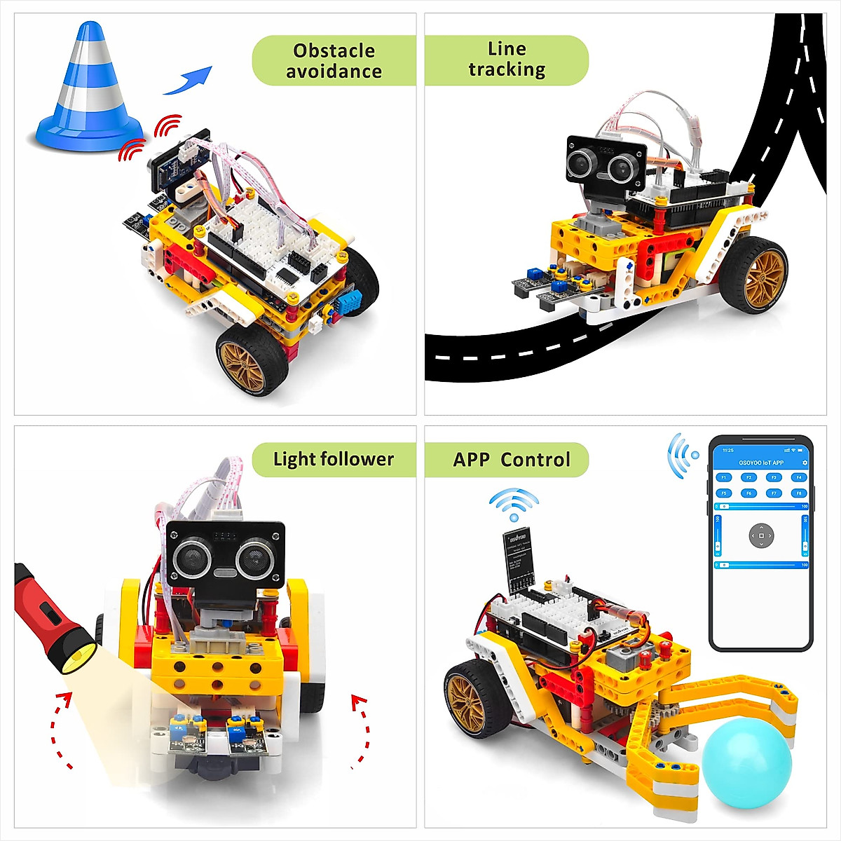 OSOYOO Building Block Robot car kit for Arduino as STEM Toy Gift for Kids Teenagers Adults to Learn Program Electronic Circuits, WiFi IOT Mechanical