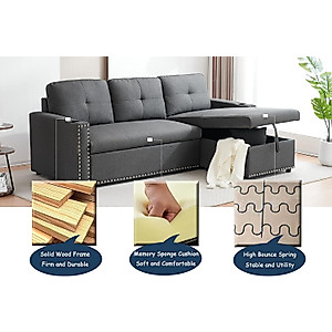 Payeel L Shape Sleeper Sectional Sofa with Storage Chaise Lounge, 83" Pull Out Convertible Sofa Bed with Cup Holder, 3 in 1 Sofa Sleeper Couch for Living Room, Apartment