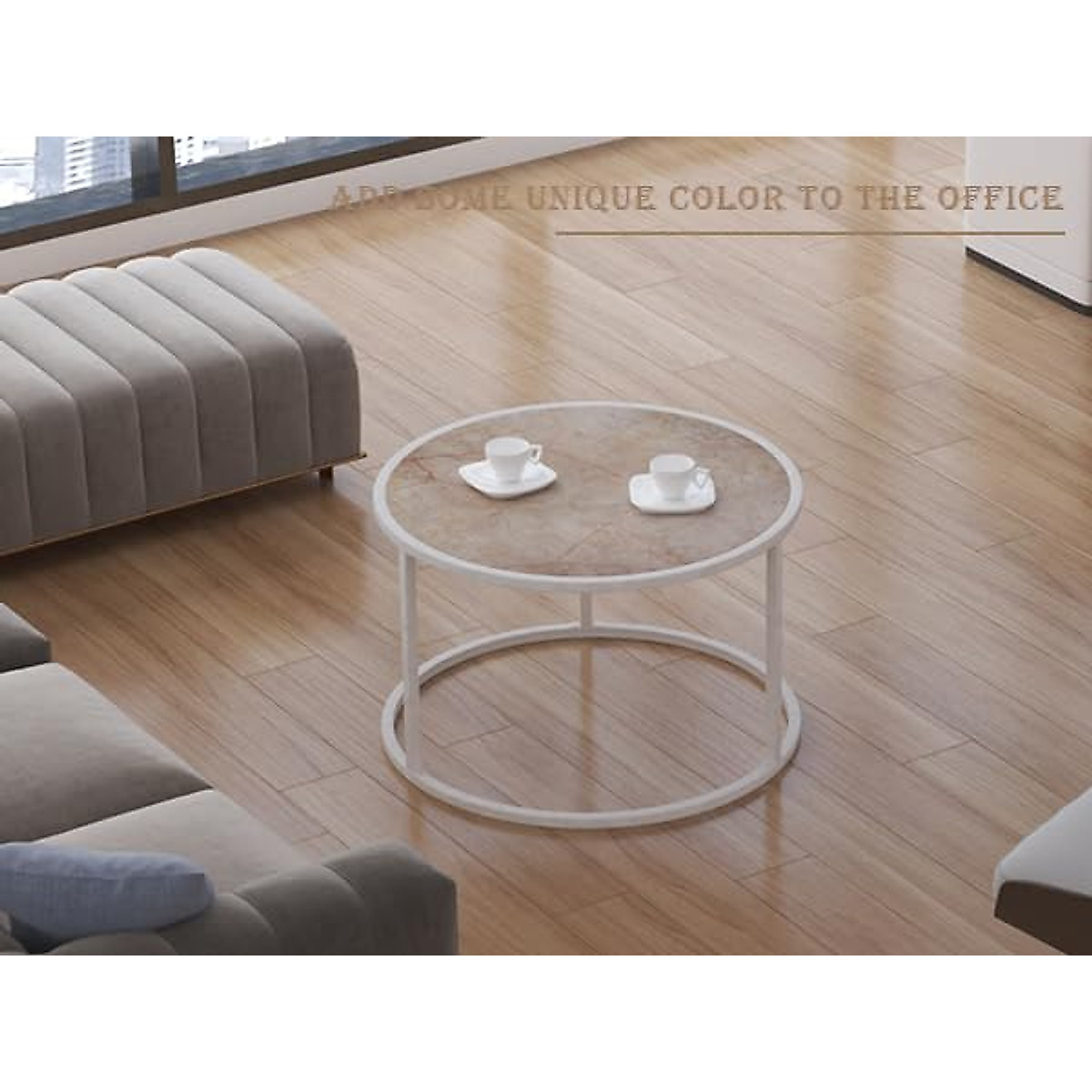 SAYGOER Marble Coffee Table Small Round Center Table Simple Modern Boho for Living Room Home Office, 27.6 * 27.6 * 17.7, Easy Assembly, Cream White Faux Marble