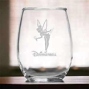 Fairy Gifts - Drinkerbell - 15 oz Fairy Wine Glass - Permanently Engraved - Birthday Present - Funny Movie Themed Gifts - Couples - Handmade - Pixie Dust - Peter Pan
