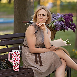 WENININOK Strawberry Cup 40 OZ Tumbler with Handle and Straw Lid Leak Proof - Strawberry Travel Coffee Mug with Handle Insulated for Hot Cold Ice - Birthday Gifts for Women Stainless Steel Cup