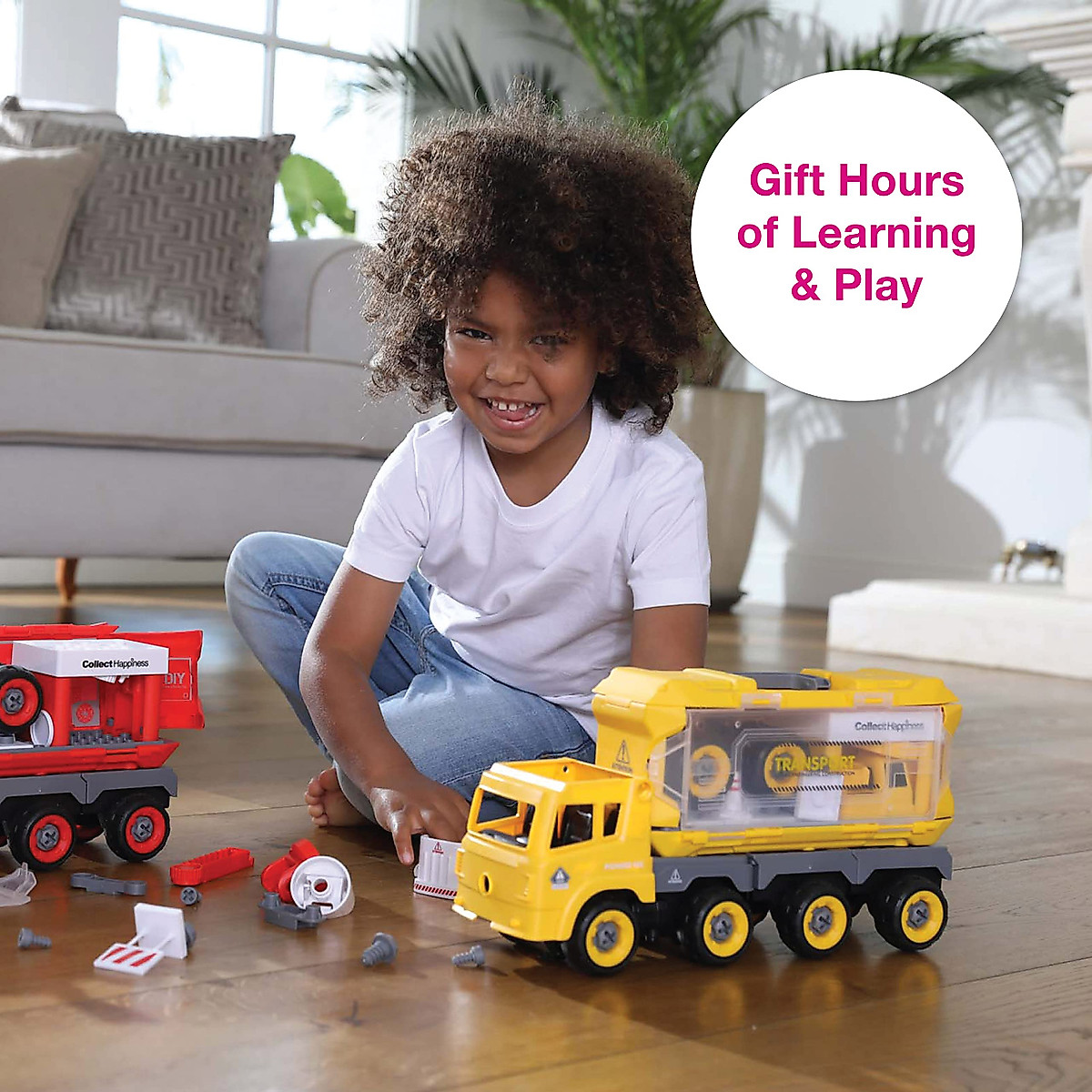 Edushape Remote Control Take Apart, Construction Truck, Assemble, Take Apart, Rebuild, And Drive Use The Powered Drill For All 31 Toy Parts - Includes Lights, Sound & Toy Drill DIY Fun - STEM Learning, Yellow (408014)