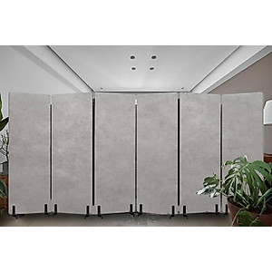 6 Panels Freestanding Acoustic Room Divider Grey Tone Color Cement Wall Concrete Texture Grunge Surface meterial Soundproof Privacy Screen Folding Sound Absorbing Partition Wall Divider for Office