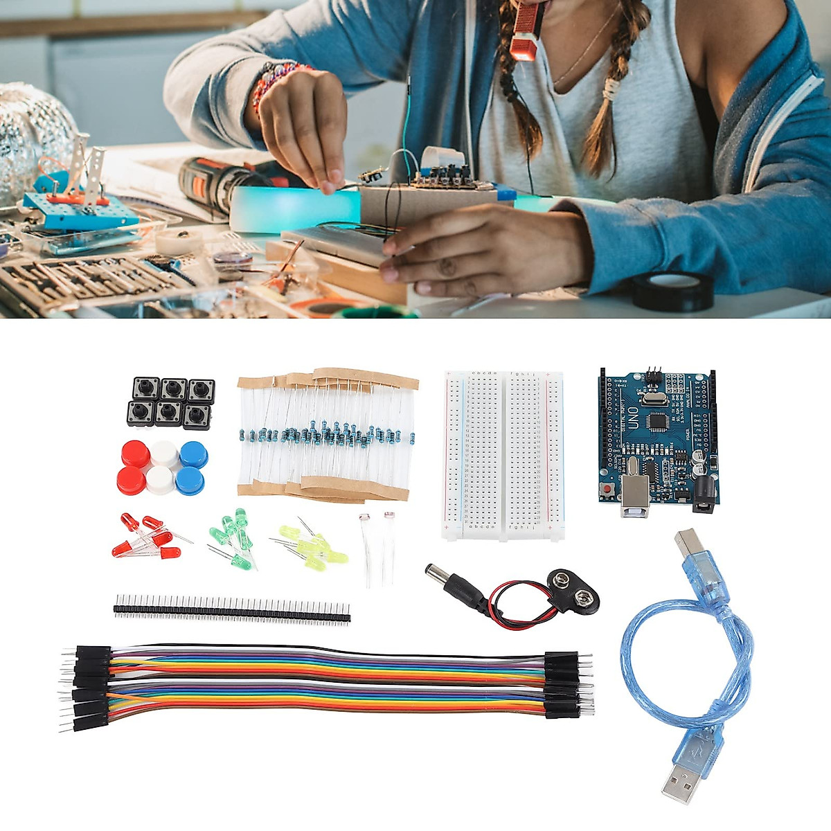 Basic Starter Module Kit, USB Cable 3 Color LED Light Electronic Jump Starter for Factory