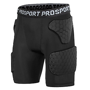 DGXINJUN Youth Kids Padded Compression Short Hip Portector 5 Pads Football Girdle