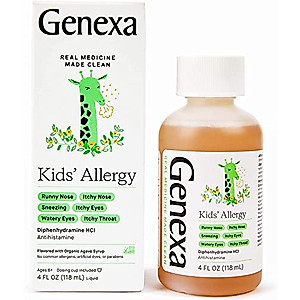 Genexa Kids' Liquid Allergy Medication - 4oz - Effective Antihistamine Medication for Children - Organic Agave Flavor - Certified Vegan, Gluten-Free & Non-GMO