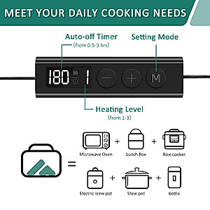 SabotHeat Smart Portable Oven for Car - 3 Adjustable Heat Levels & Timer Fast Heating Portable Food Warmer Lunch Box with for Reheating & Cooking, Lunch Box Warmer for Work, Trip, Camping