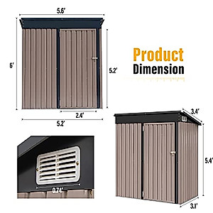 LAUSAINT HOME 5x3FT Outdoor Storage Shed, Small Waterproof Metal Storage Tool Bike Sheds with Lockable Door for Backyard, Garden, Patio and Lawn, Brown