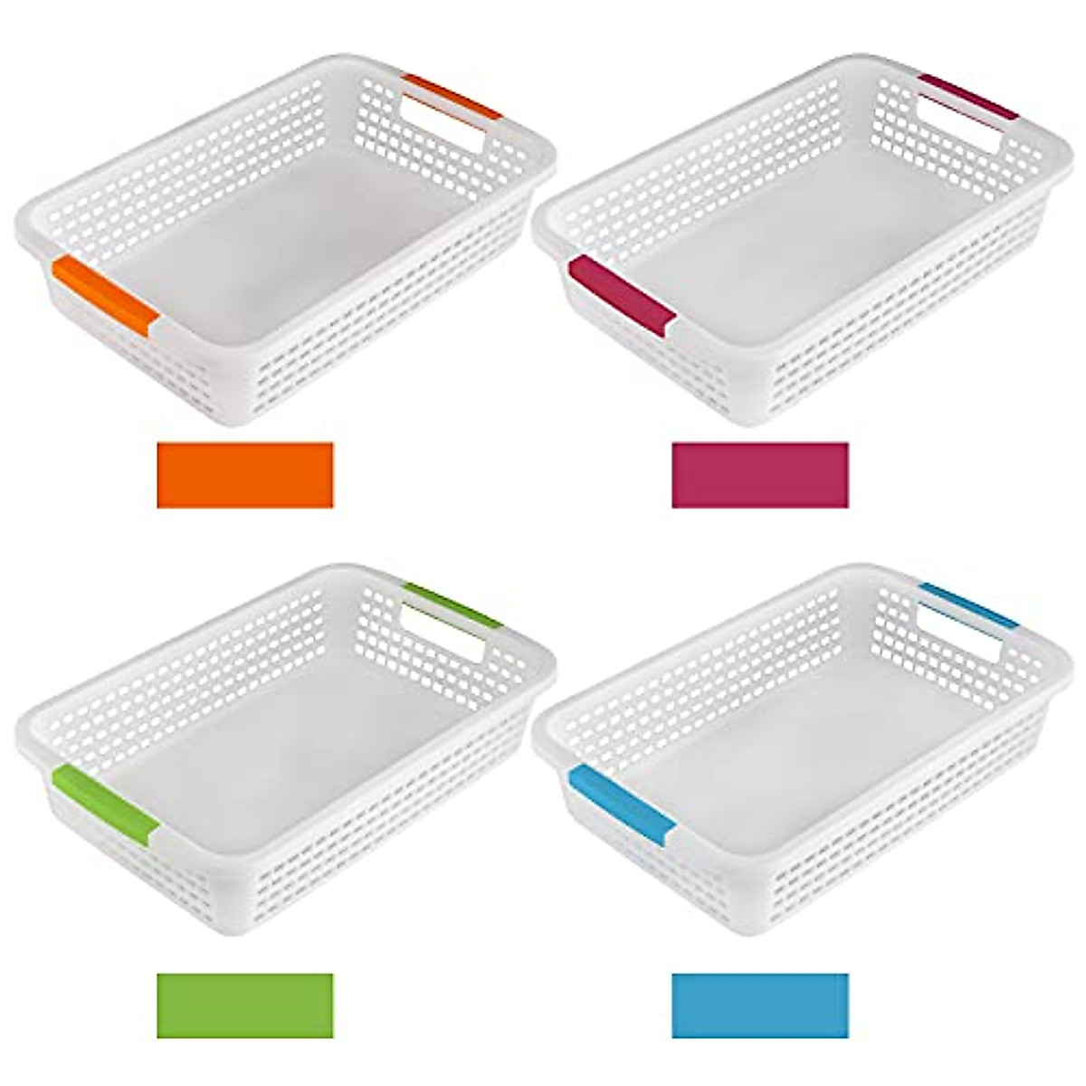 Lawei 8 Pack Plastic Sorage Basket with Handle - 12 x 7.6 x 2.6 inch Pantry Organizer Basket Bins Shelf Baskets for Organization, Countertops, Cabinets, Bedrooms, Bathrooms