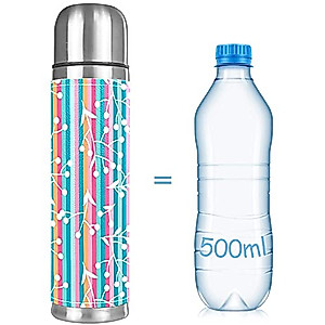 Stainless Steel Vacuum Insulated Mug, Floral Fowers Leaves Print Thermos Water Bottle for Hot and Cold Drinks Kids Adults 17 Oz
