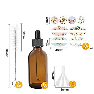12 Pack 60 ml 2 oz Blue Glass Boston Bottles with Glass Droppers and Black Caps.Glass Dropper Bottles for Essential Oils,Lab Chemicals,Colognes,Perfumes.Included 1 Brush,2 Funnels and 24 Labels.