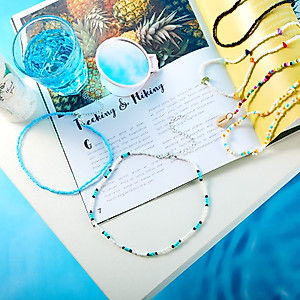 Hicarer 6 Pieces Women Bohemian Necklaces Seed Bead Necklaces Glass Beaded Choker Jewelry for Women and Girls (Fresh Style)