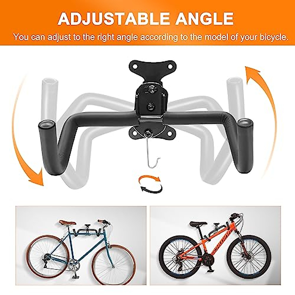 CUCESH Bike Wall Mount Hanger 2 Pack .Horizontal Indoor Bicycle Storage Rack. Cycling Wall Mounted Holder Hook for Road, Mountain or Hybrid Bikes in Garage or Home