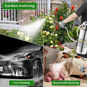 Kweetle 1.5Gal Stainless Steel Pump Up Sprayer Reinforced Hose, Hand Pump Sprayer with Pressure Gauge&Safety Valve, Adjustable Nozzle Suitable for Gardening (1.5 Gallon)