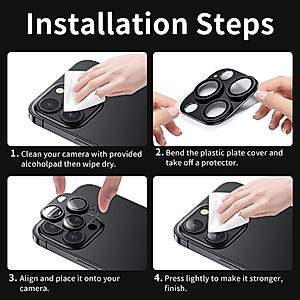 Mansoorr Camera Lens Protector for iPhone 14 Pro/iPhone 14 Pro Max, Alloy Metal Camera Cover with Tempered Glass Screen Protector Accessories,Black 2 Pack