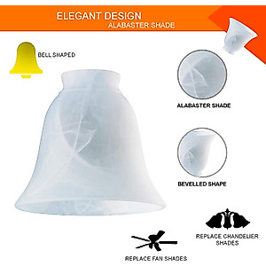 Dysmio Lighting Replacement Alabaster Shade - Height: 4.75-inch, 5-3/8 inches Diameter, Milky Scavo Glass Bell Shade - Standard 2-1/4-inch Fitter