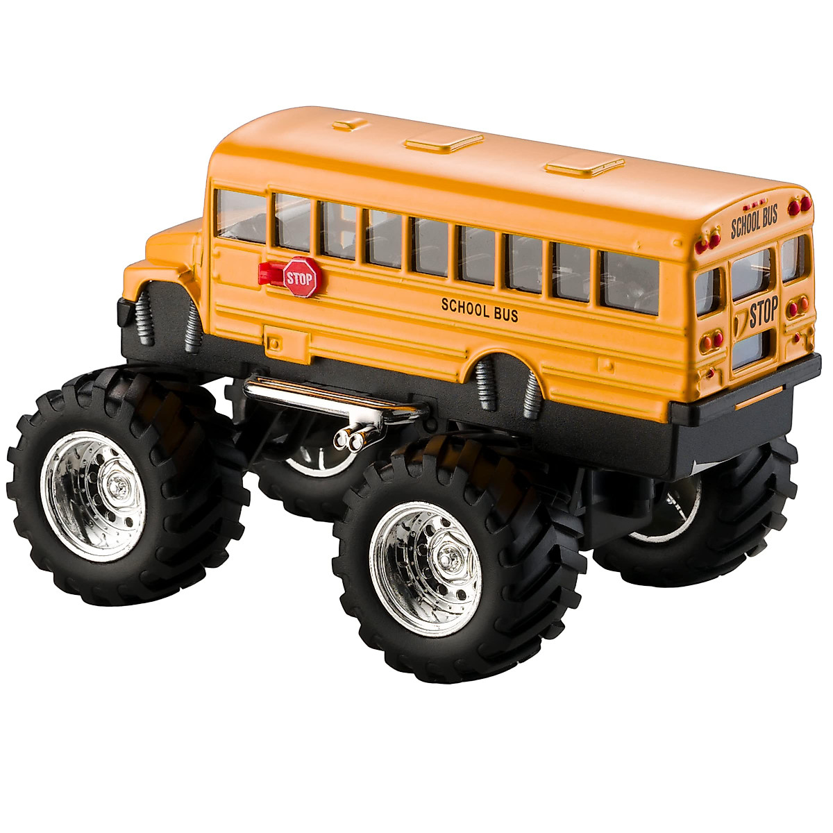 Bedwina Die Cast Yellow School Bus - 2 Pack Set Monster Truck School Bus, Pull Back Car Toys, Play Vehicles and Gifts for Kids Great for Party Favors, Stocking Stuffers