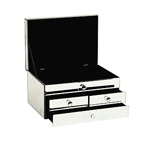 Deco 79 Glass Mirrored 4 Drawer Jewelry Box, 11" x 9" x 6", Silver