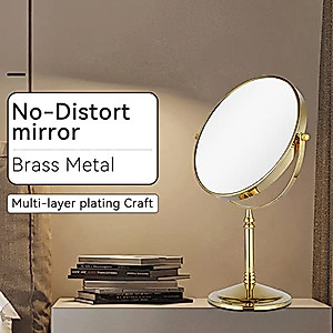 DOWRY Makeup Mirror 10x Magnification Vanity Mirror Tabletop Two-Sided Swivel Gold Finish