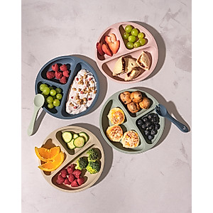 Hippypotamus Toddler Plates with Suction - Baby Plates - 100% Food-Grade Silicone Divided Plates - BPA Free - Dishwasher Safe - Set of 3 (Pink/Mint/Lavender)