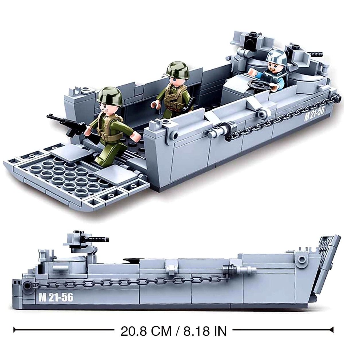 hhohio World War 2 Landing Craft Building Toys WW2 Military Vehicle Brick Set, WWII Army Warship Boat Model Block with 4 Soldiers Figures (325 Pieces)