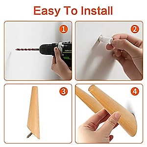 3PCS Wood Wall Hooks, Horn-Shape Oak Wood Coat Hooks Wall Mounted - Rustic Wall Coat Rack Hat Hooks Robe Hooks Entryway Wall Hangers for Hanging Towels Clothes Bedroom (Wood Beech)