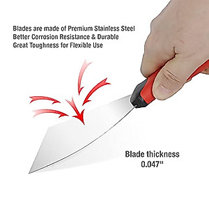 Goldblatt 4-piece Stainless Steel Joint Knife Set, 3-piece 4'', 5'', 6'' Putty Knives and 9-in-1 Multi-Tool Painter Scraper, Soft Handle with Hammer End, for Drywall