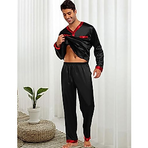 SWOMOG Family Matching Pajamas Sets for Women & Men Couples 2 Pcs Silk Satin Pjs Sets Button-Down Sleepwear Soft Loungewear