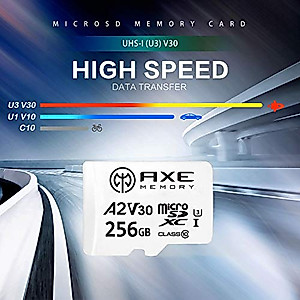 AXE MEMORY 256GB microSDXC Memory Card + SD Adapter with A2 App Performance, V30 UHS-I U3 4K