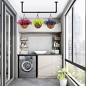 TLBTEK Industrial Pipe Clothes Rack,Heavy Duty Rustic Clothes Hanging Shelves System,Wall Mounted Detachable Black Iron Metal Garment Bar for Retail Display,Closet Organization (36 Inch)