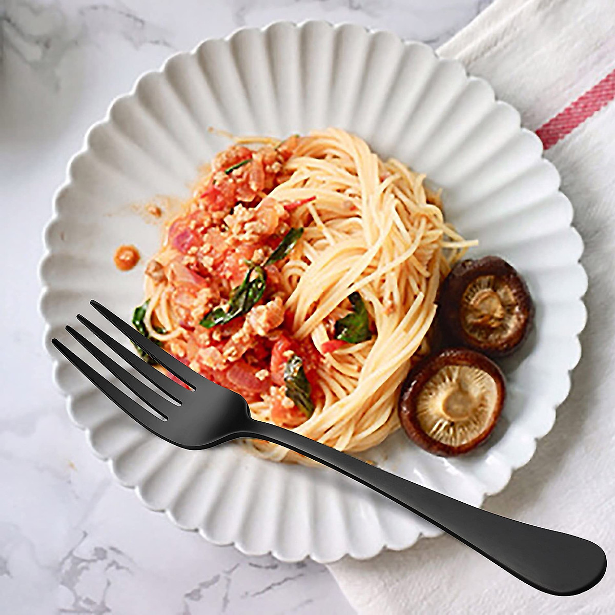 LIANYU Black Salad Forks Set of 12, Stainless Steel Silverware Flatware Forks, Appetizer Dessert Forks for Home Restaurant Wedding Party, Mirror Finish, Dishwasher Safe