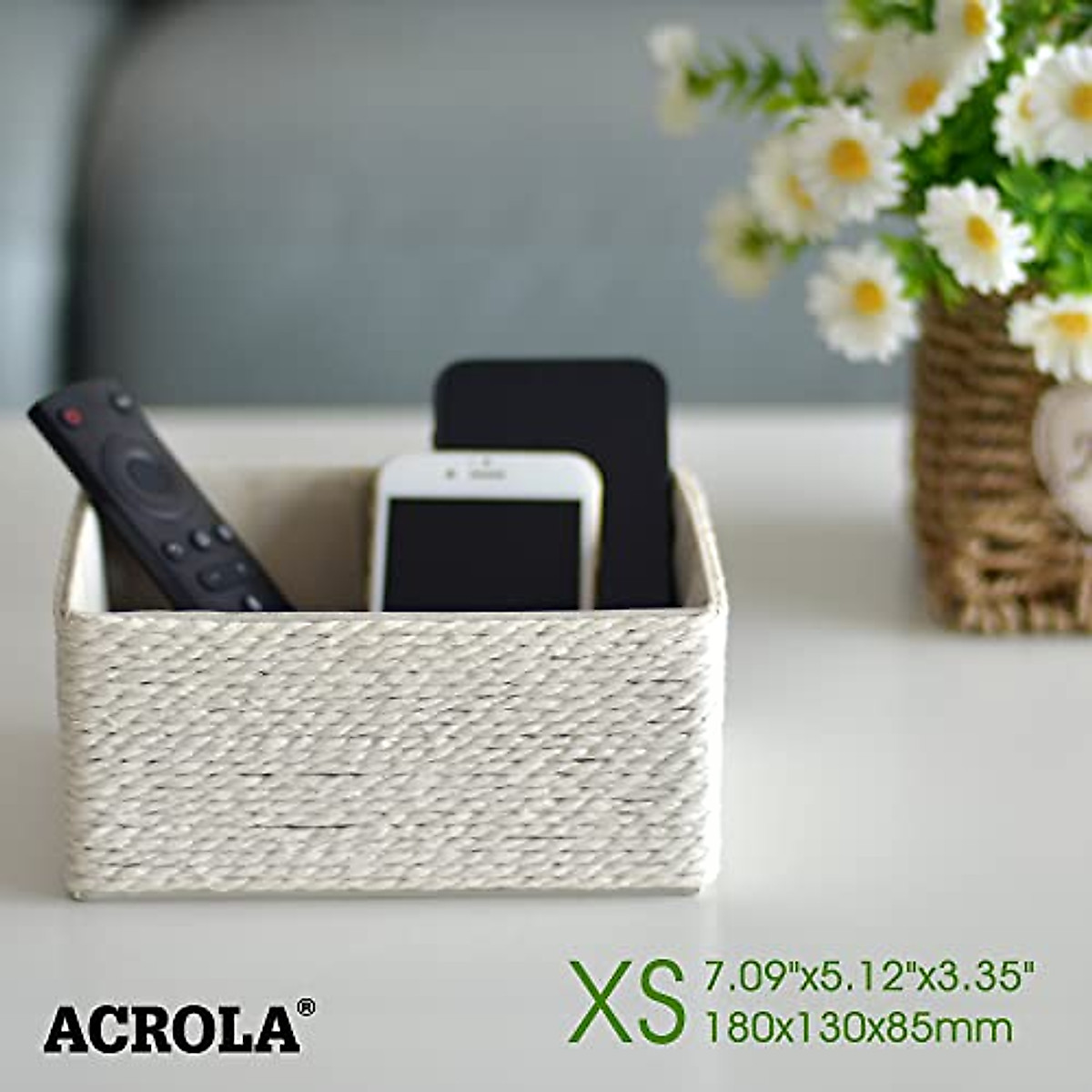 Acrola 5-Pack Decorative Storage Baskets, Stackable, Woven Paper Rope with Fabric Liner (Cream White) ST05001